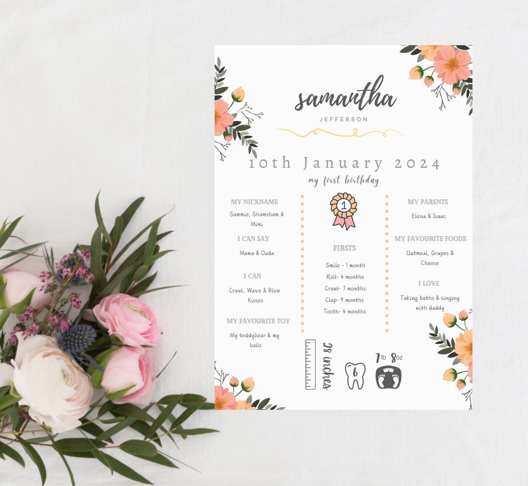 Baby's First Milestone Poster Baby First Birthday Checklist 1st ...