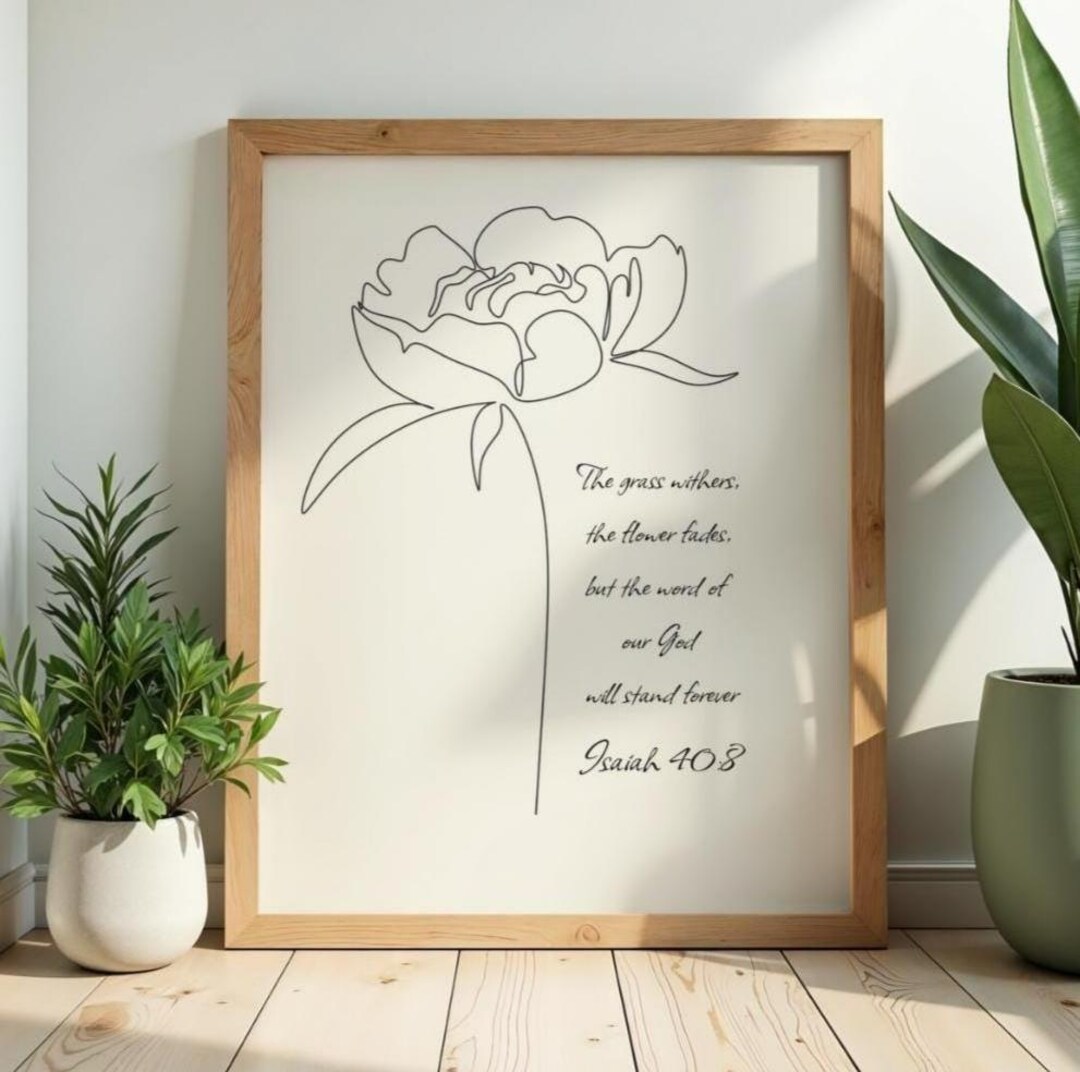 Isaiah 40:8 Floral Bible Verse Print, Christian Peony Line Art ...