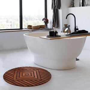 Designer Round Teak Shower Mat, Xtra-large, 32” Diameter, Waterproof ...