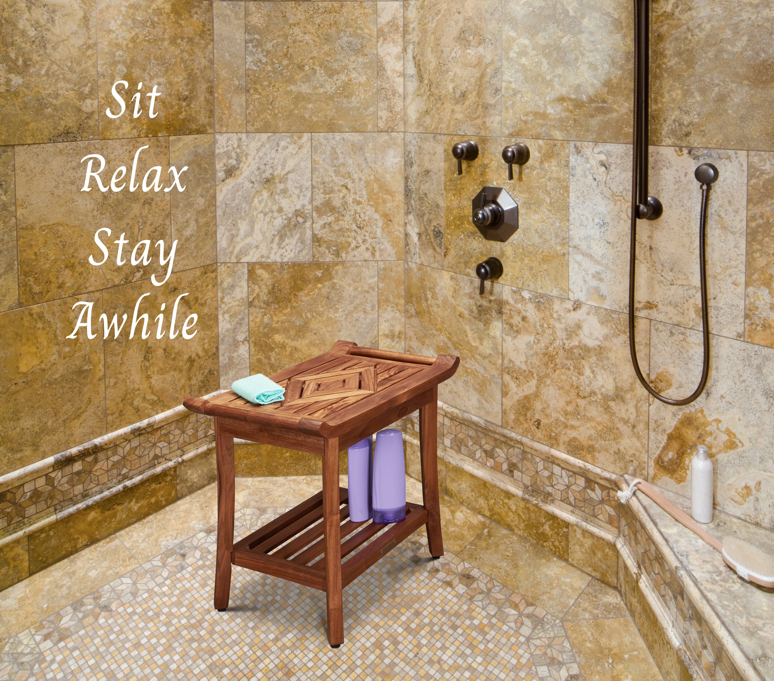 Teak Designer Shower Bench Stool Seat With Leveling Feet Teak - Etsy