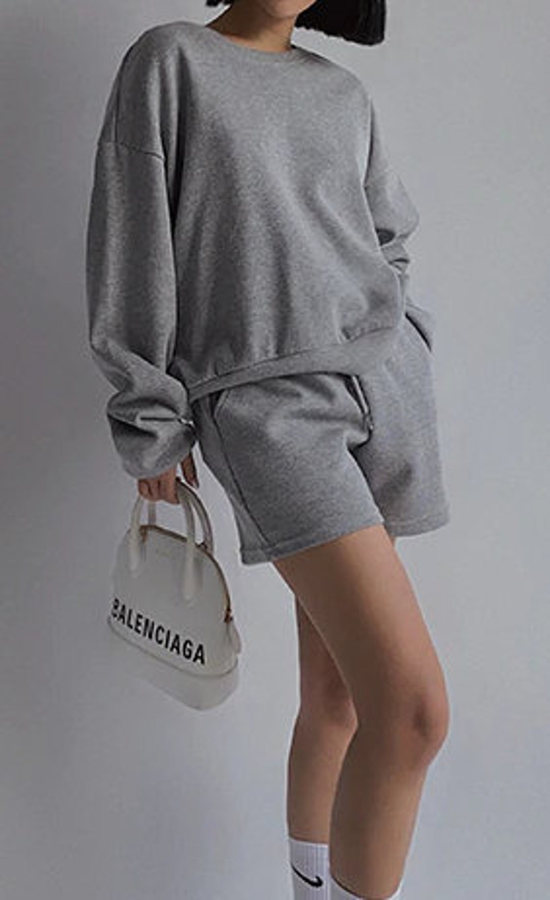 Errol Light Grey Terry Two Piece Set | Sweatshirt Shorts Set | Cozy ...