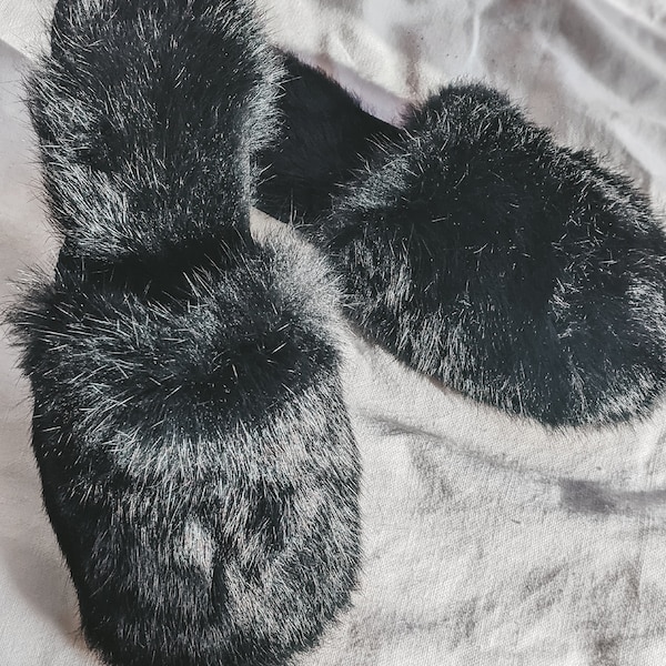 Black Furry Slides - Etsy