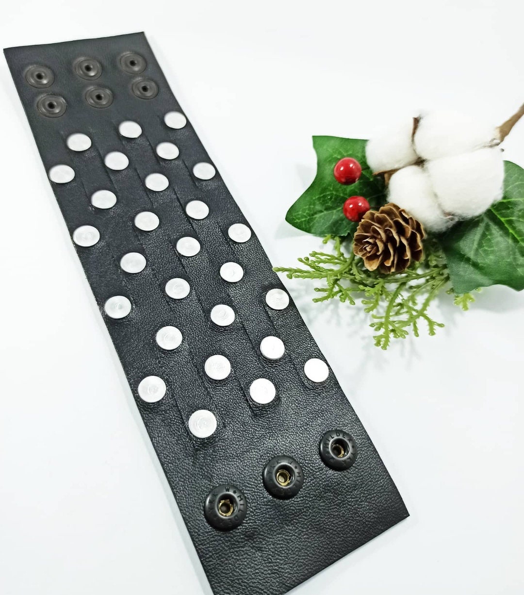 Leather Studded Cuff, Wide Band Bracelet, Black, Personalized ...