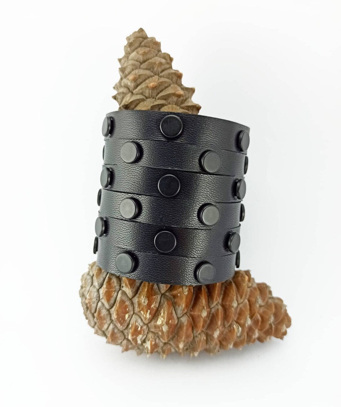 Leather Studded Cuff Wide Band Bracelet Black Personalized - Etsy