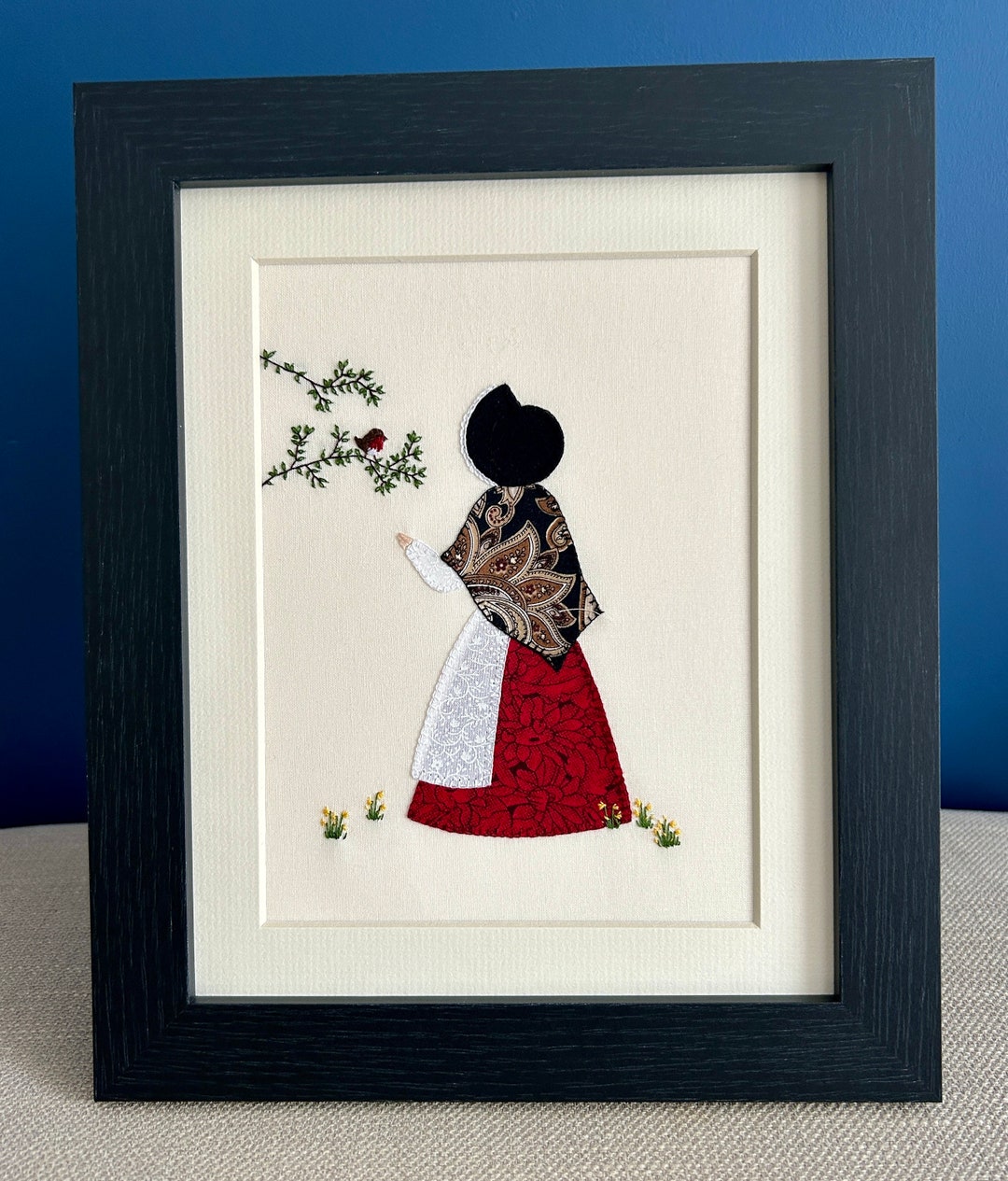 Ladi Cymreig a Robin Welsh Lady With Robin. Handstitched Appliqué ...