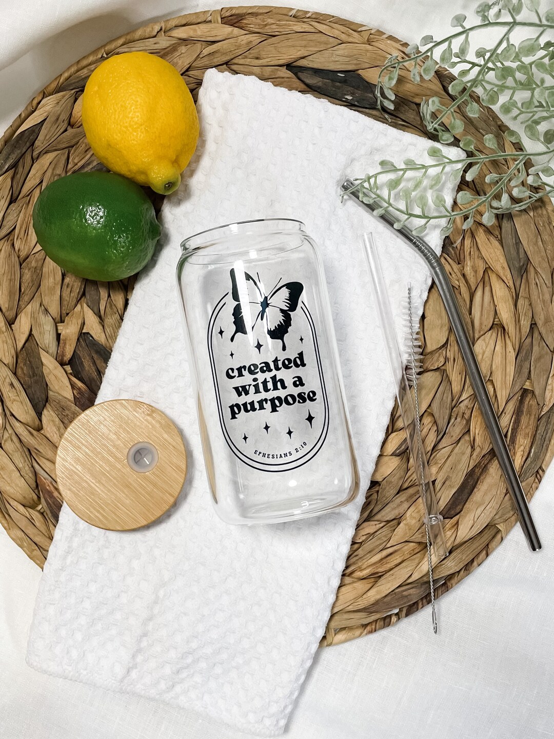 Christian Beer Can Glass With Bamboo Lid and Straw 16 Oz Created With A ...