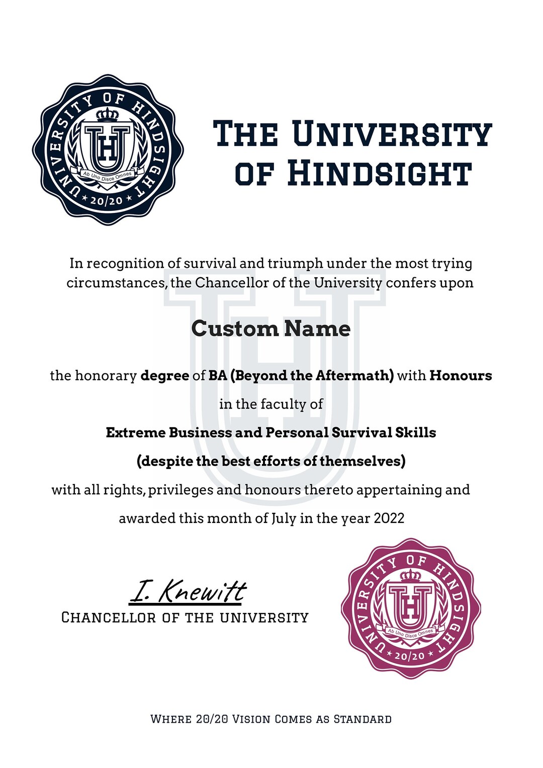 Degree (digital Copy) From the University of Hindsight - Etsy