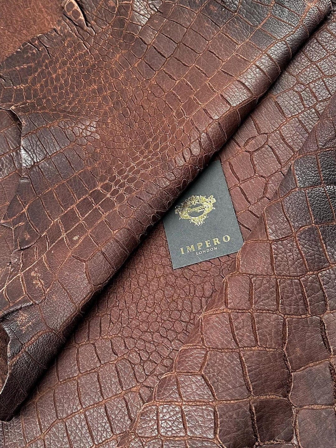 Embossed Crocodile Lamb Leather - Brown Craft Hide for Bag Making ...