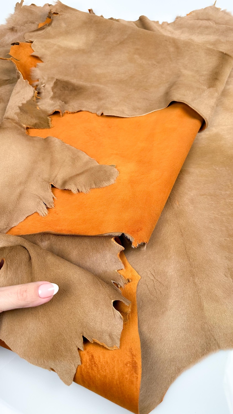 Genuine Calfskin Leather Hides – Light Brown & Tan Double-faced Tannery ...