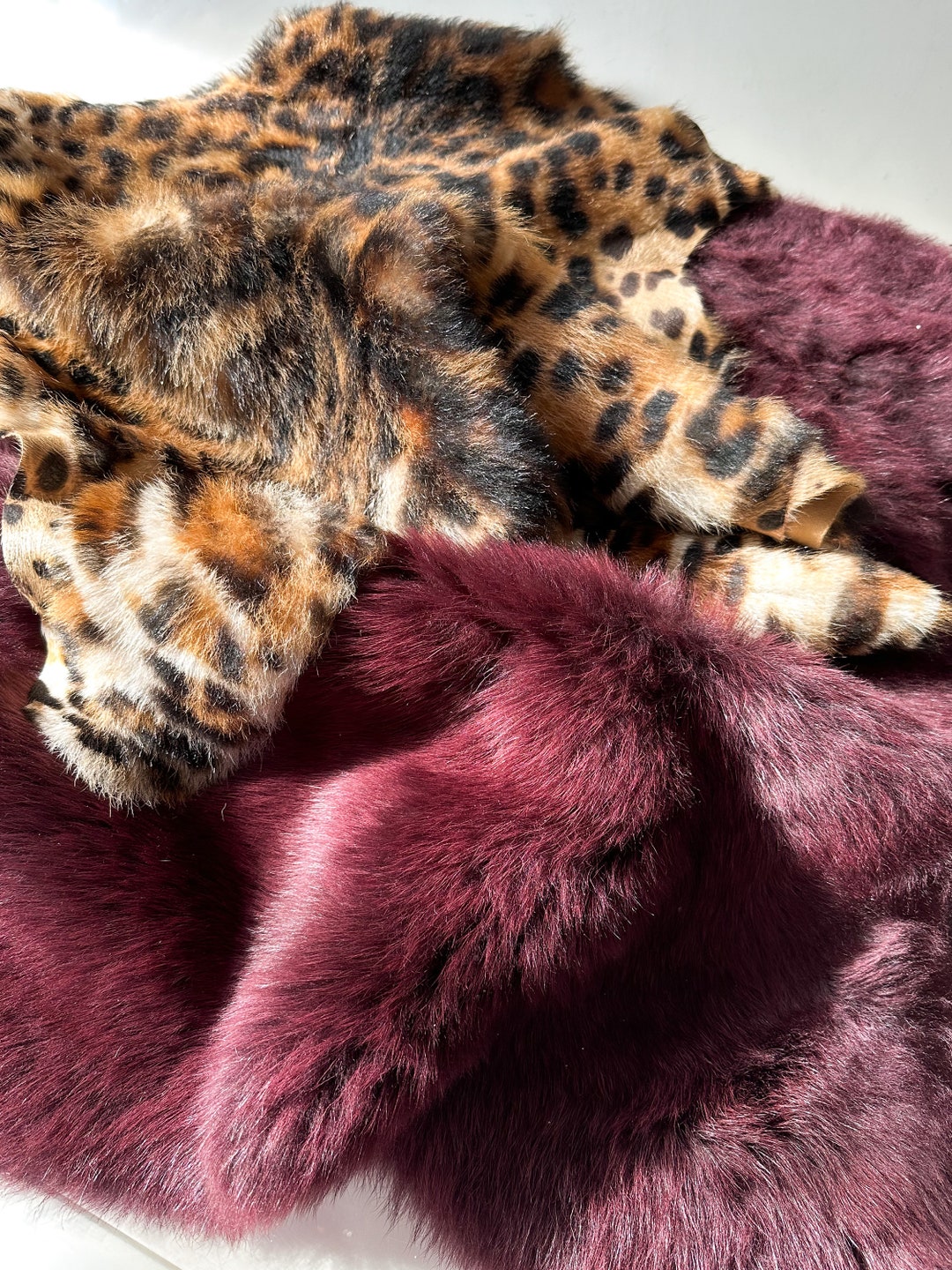 2 Piece Unique Sheepskin Leopard Print Berry Red Whispy Toscana ...