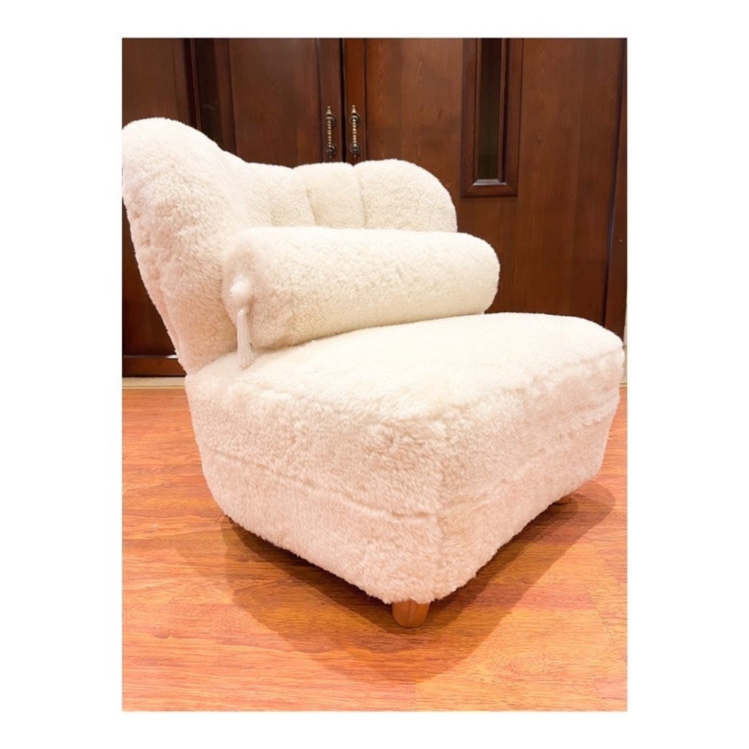 Genuine Sheepskin Lounge Chair Shearling Armchair Beige Sheepskin Sofa ...