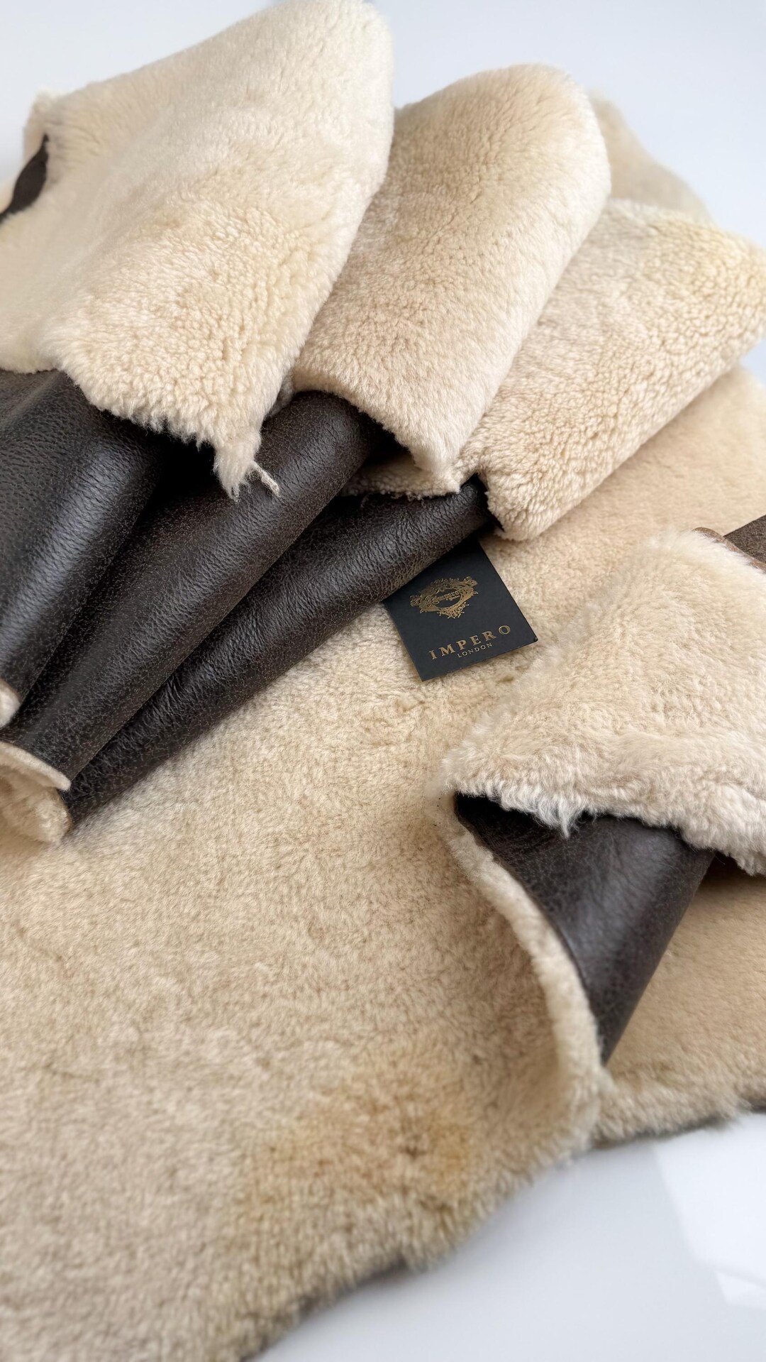 Cream Shearling Sheepskin Hide Distressed Brown Leather Back for ...