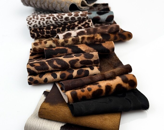 17 Piece Leopard & Animal Print Calf Hide Leather Pack – 10x15cm (4x6in ...