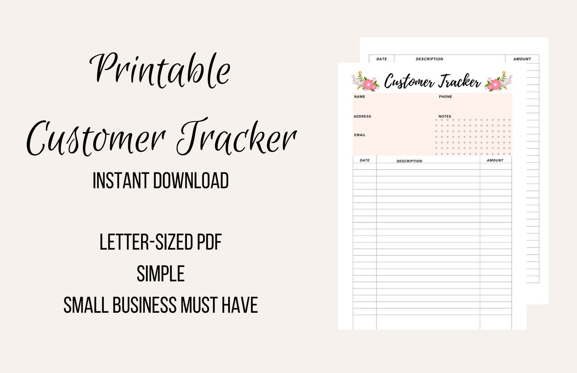 Printable Customer Tracker Cute Floral PDF Tracker Customer File Small ...