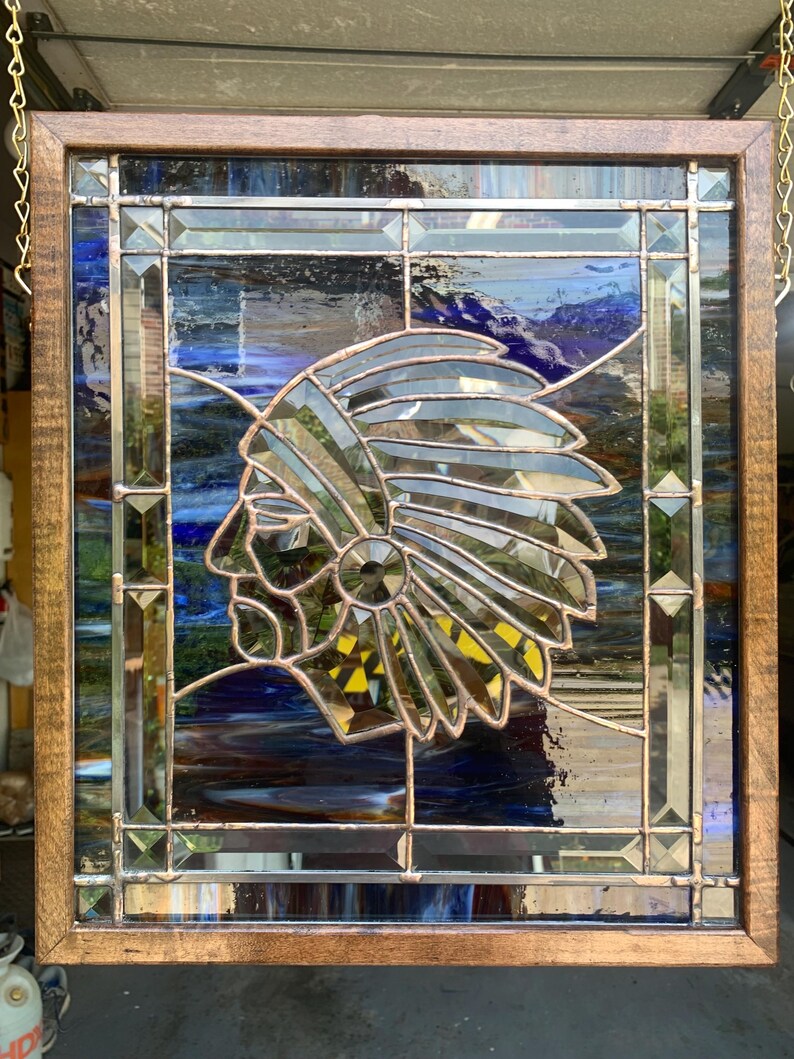 Native American Beveled Stained Glass Window - Etsy
