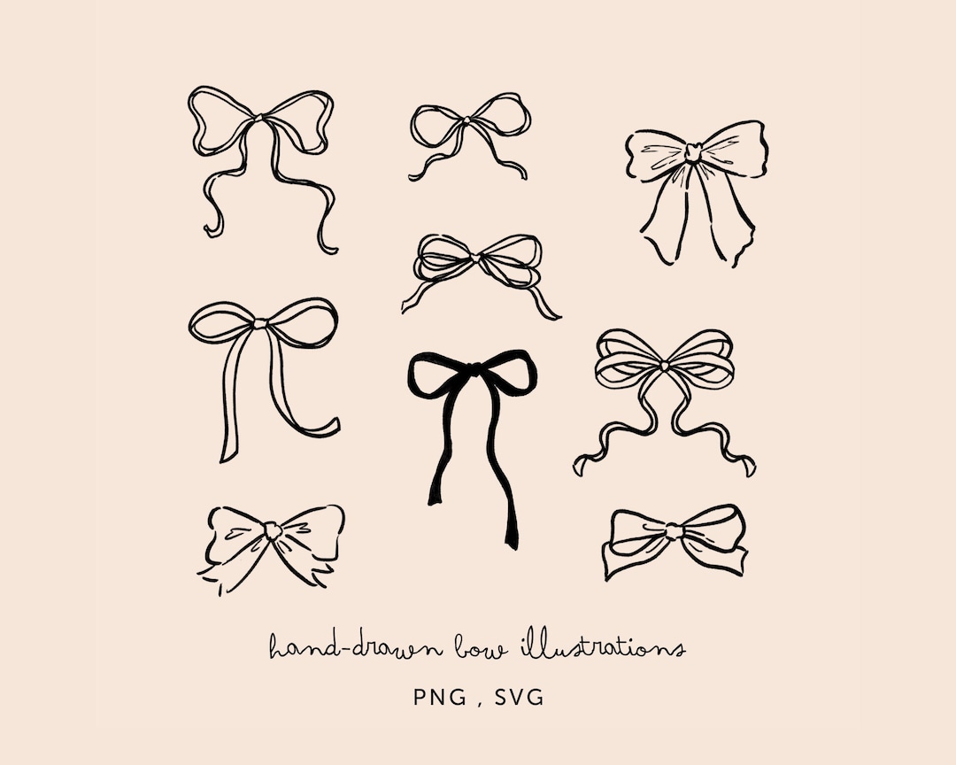 Bows Illustration Bundle, PNG SVG Pack - Hand Drawn Clipart for Wedding ...