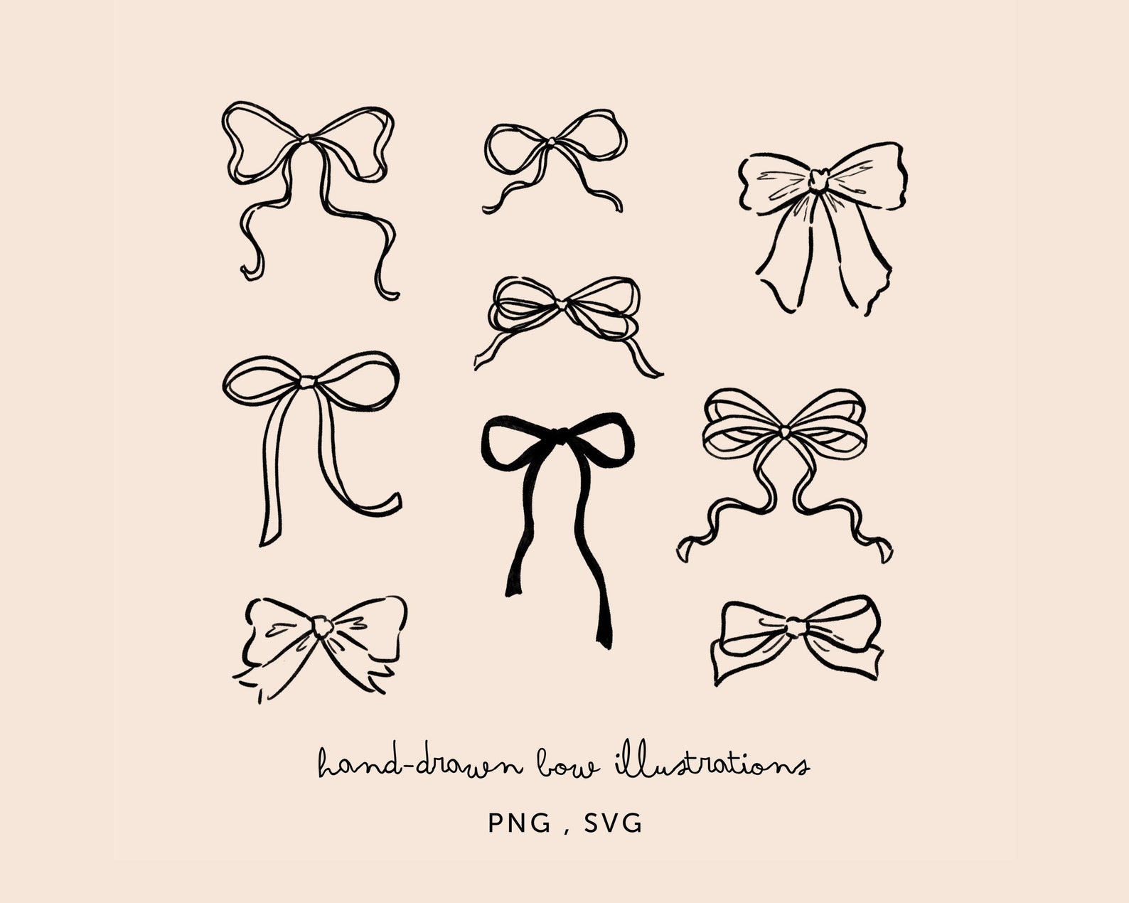 Hand-drawn Bow Clipart: PNG SVG Illustration Pack (digital Download) - Etsy