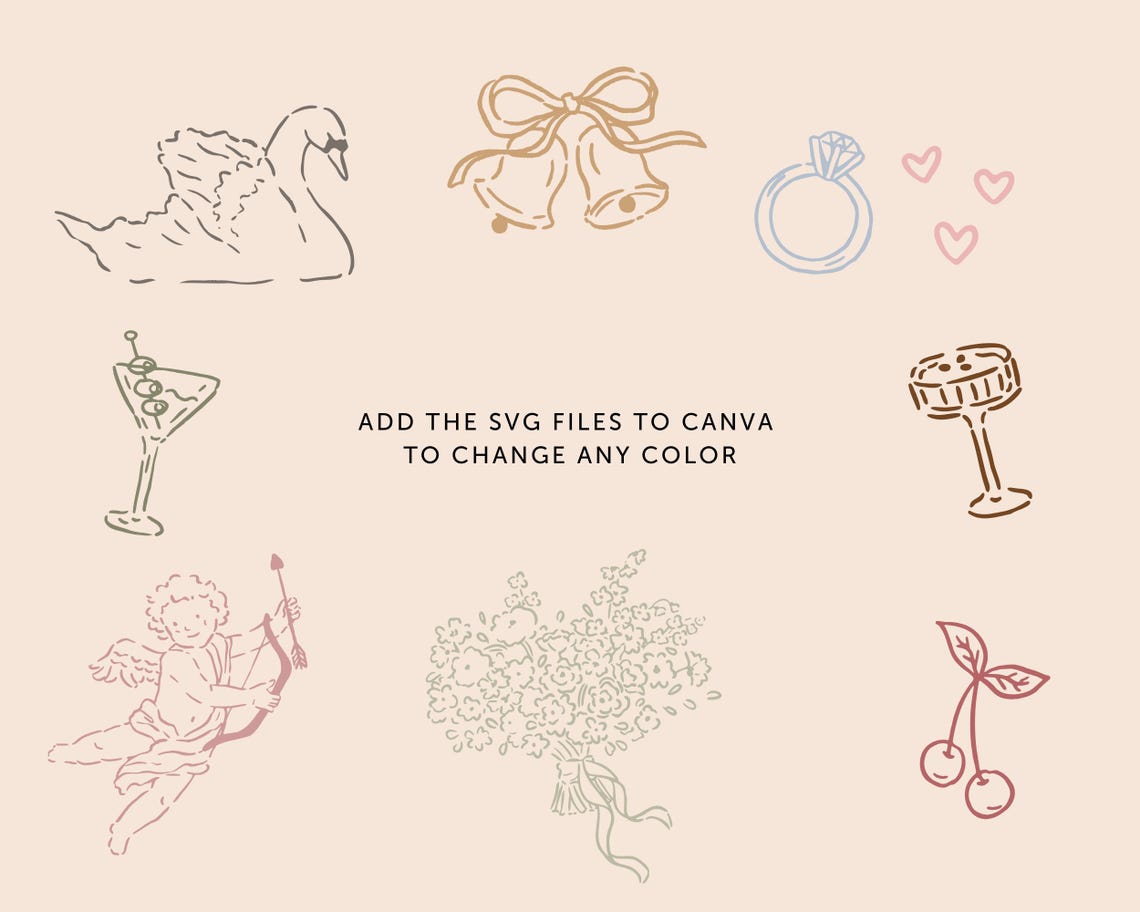 Wedding Illustration MEGAPACK , PNG SVG Pack-hand Drawn Clipart for ...