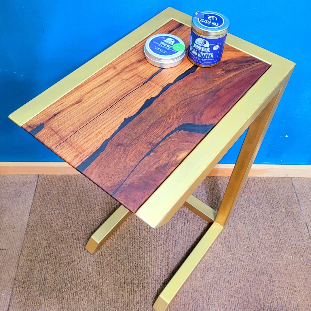 Made to Order! - Side Tables - Antique Gold With American Black Walnut & Colored Epoxy Inlay - Etsy