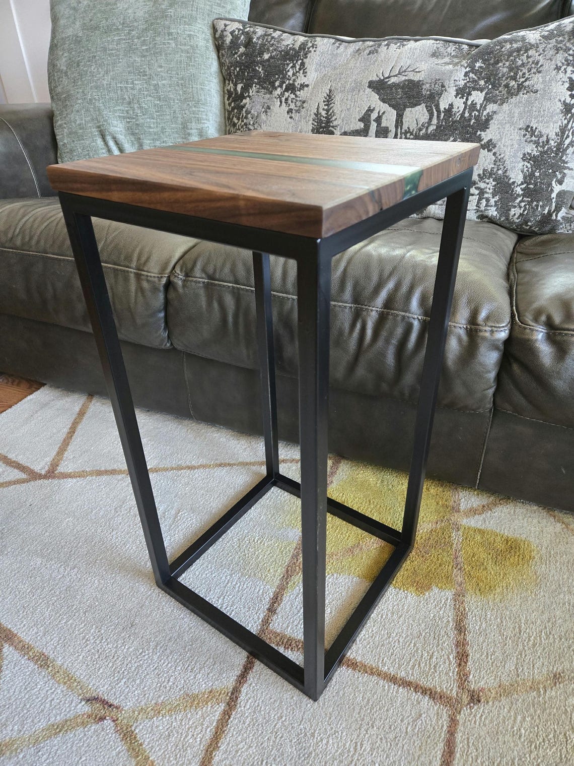 New Side Table - Handmade Real Steel & American Walnut With Moss Green ...