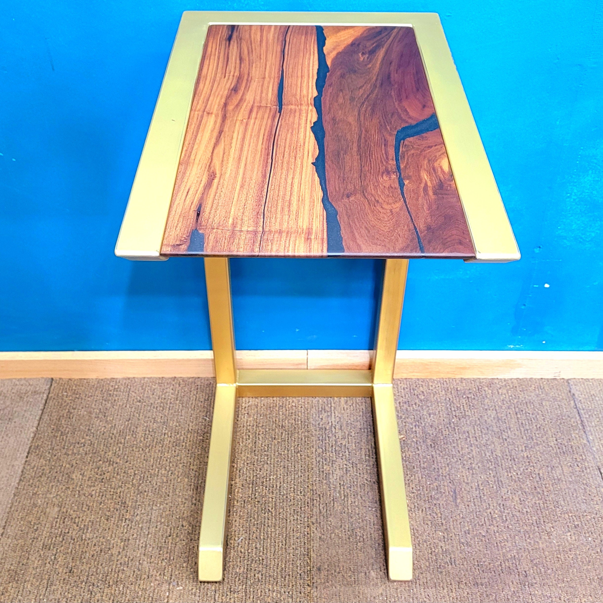 Made to Order Side Tables Antique Gold With American Black Walnut & Colored Epoxy Inlay - Etsy