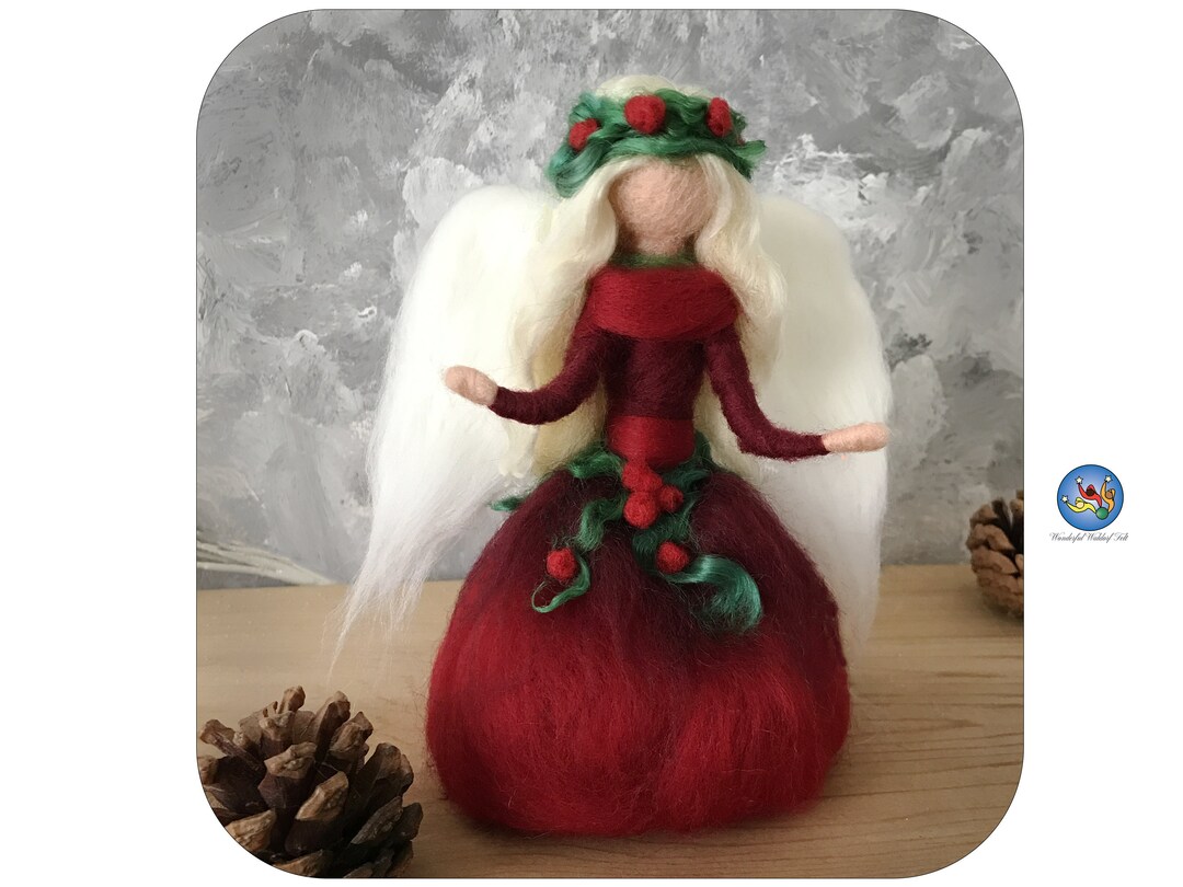 Christmas Red Angel Figurine, Needle Felted Waldorf Inspired Angel. - Etsy