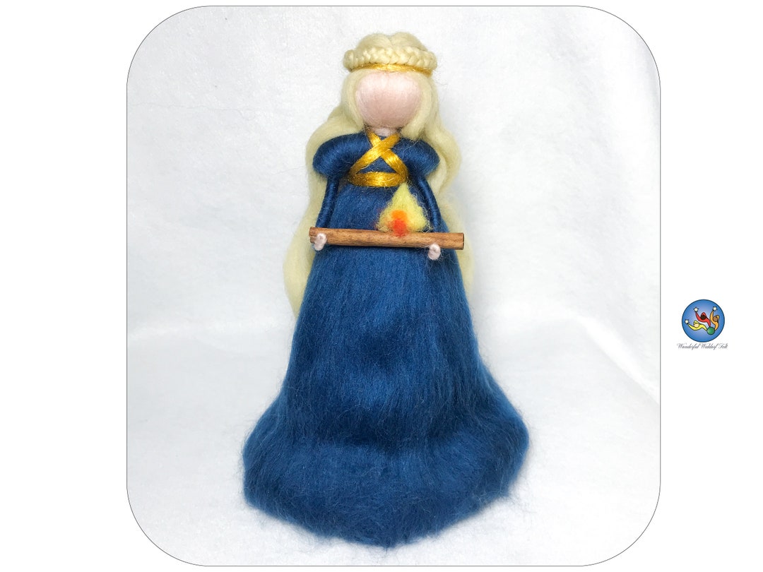 Freya Goddess Tree Topper With Wool Yule Log, Winter Solstice Ornament ...
