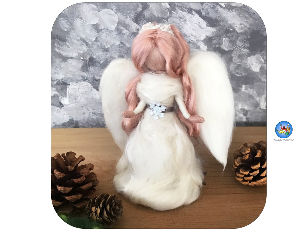 Shiny Angel Tree Topper With Pink Hair. Needle Felted Waldorf Inspired ...