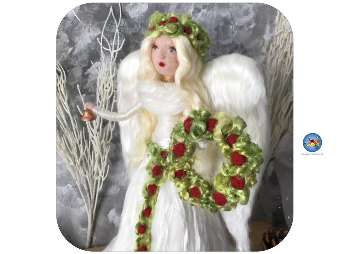 Blessed Snow Angel Tree Topper - Needle Felt With Silk and Wool With ...