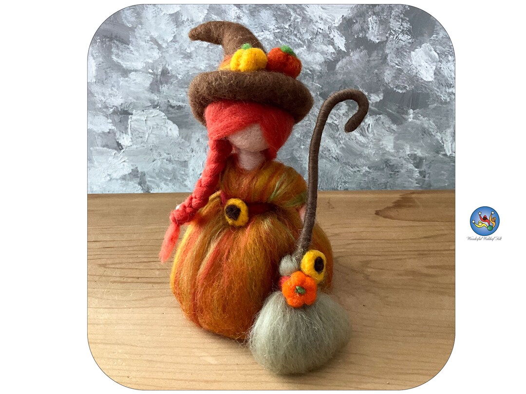 Autumn Pumpkin Witch. Needle Felted Witch Figurine in Silk and Wool ...