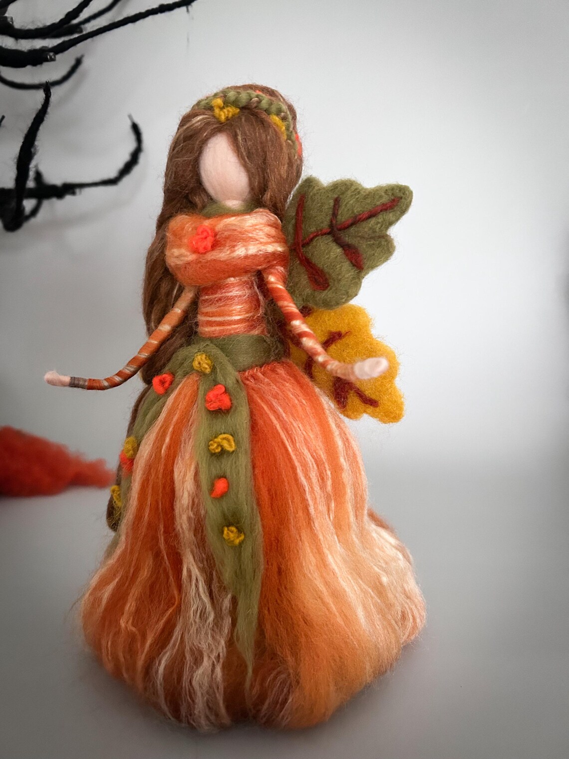 Rowan Autumn Leaves Fairy – One-of-a-kind 9-inch Needle-felted Waldorf ...