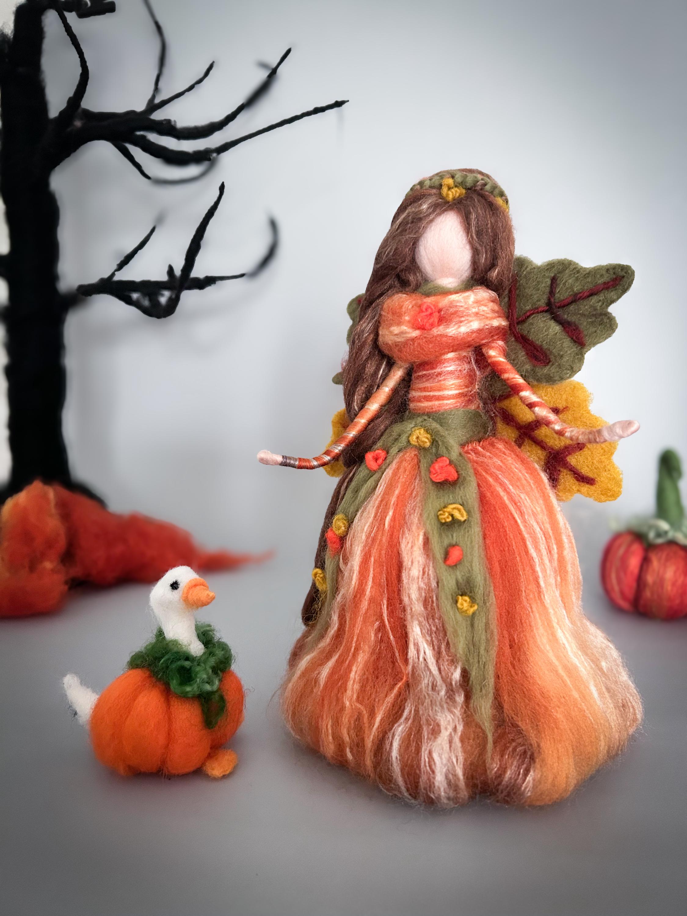 Rowan Autumn Leaves Fairy – One-of-a-kind 9-inch Needle-felted Waldorf ...