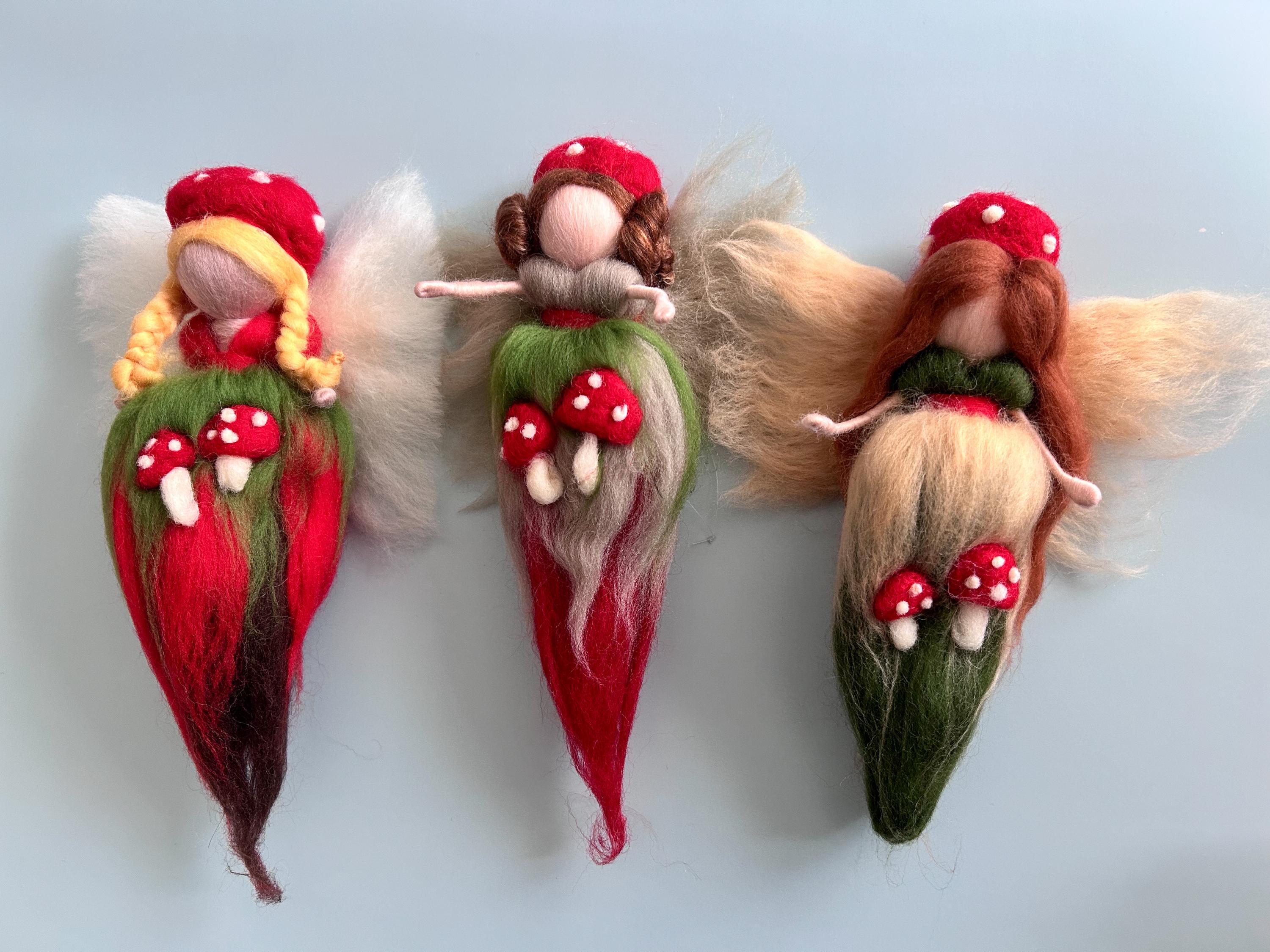 Mushroom Christmas Faeries, Waldorf Inspired Hanging Ornaments, Red ...