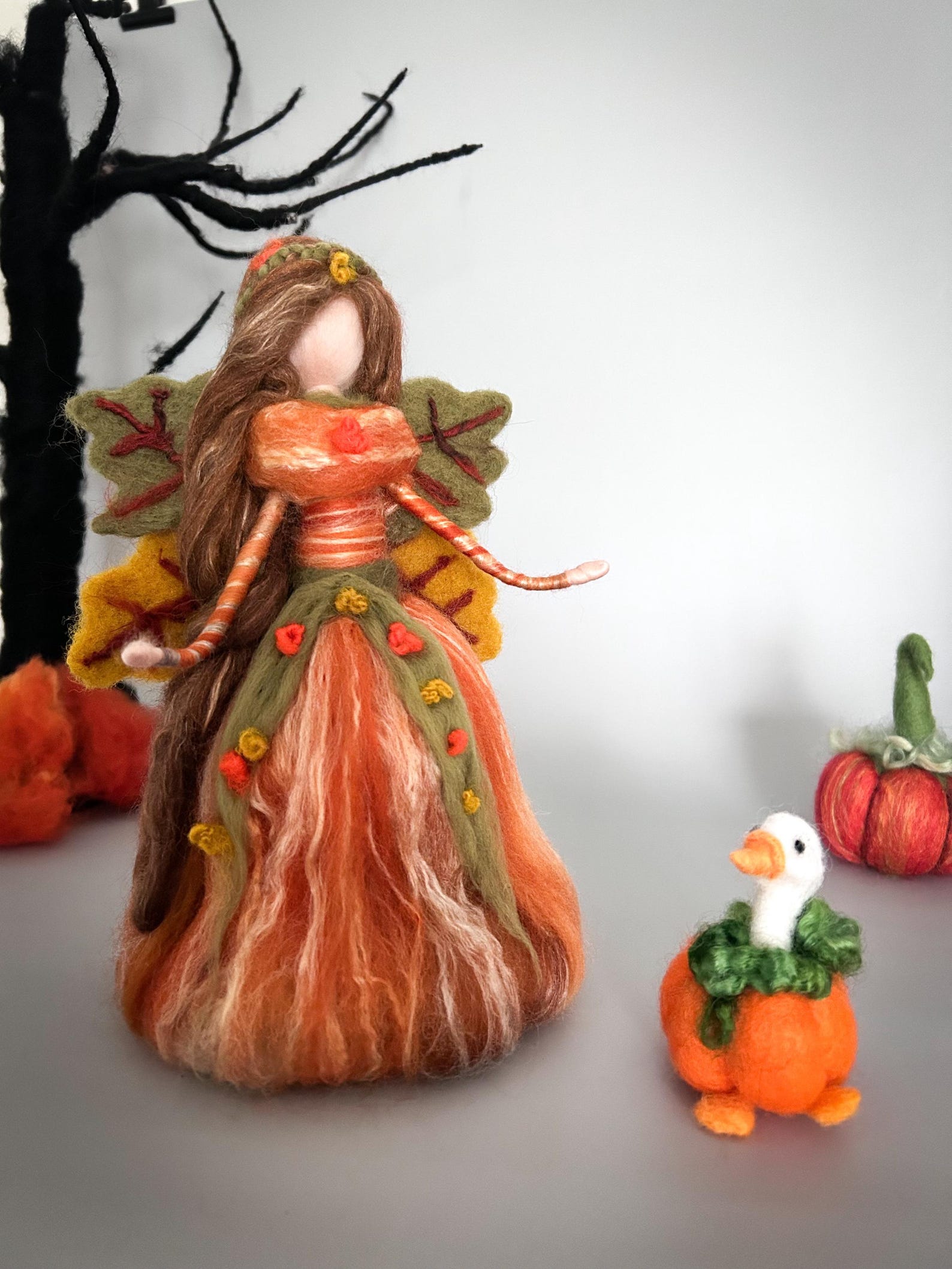 Rowan Autumn Leaves Fairy – One-of-a-kind 9-inch Needle-felted Waldorf ...