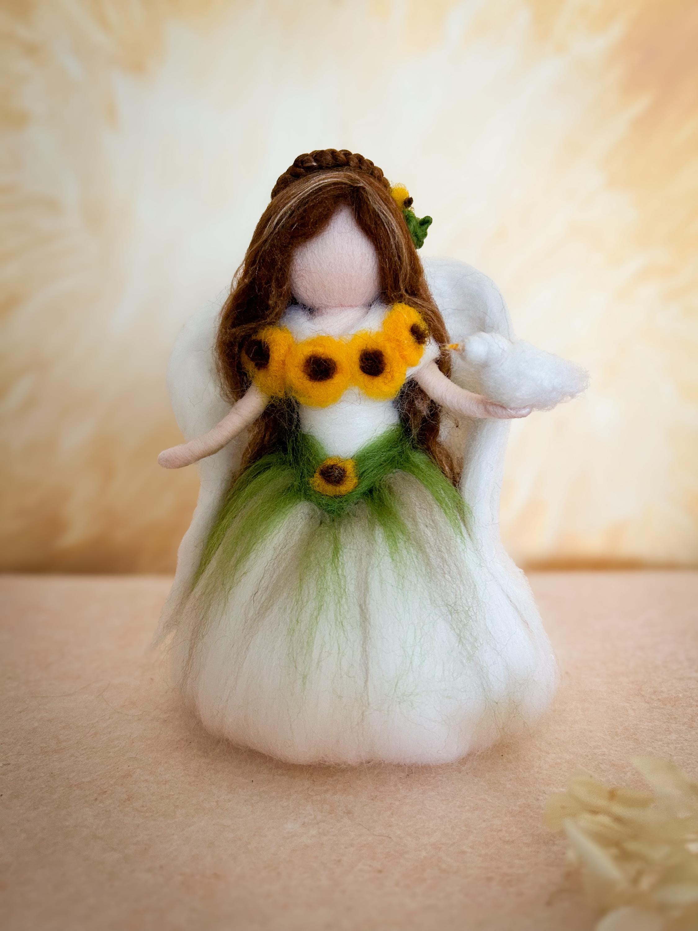 Needle Felted Sunflower Angel Art Doll, Waldorf Nature Table Decor ...