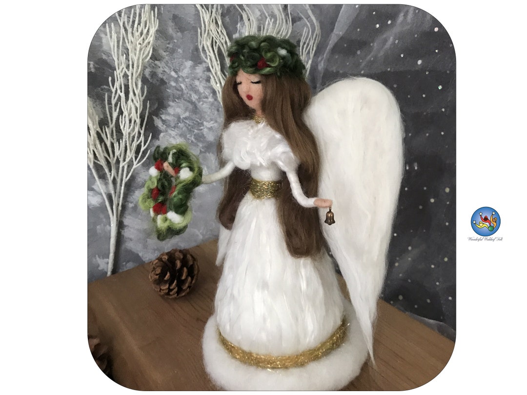 Needle Felted Silk and Wool Shiny Snow Angel Tree Topper, Mantel ...