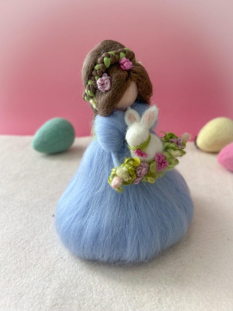 Easter Waldorf Fairy With Bunny, Needle Felted Spring Nature Table ...
