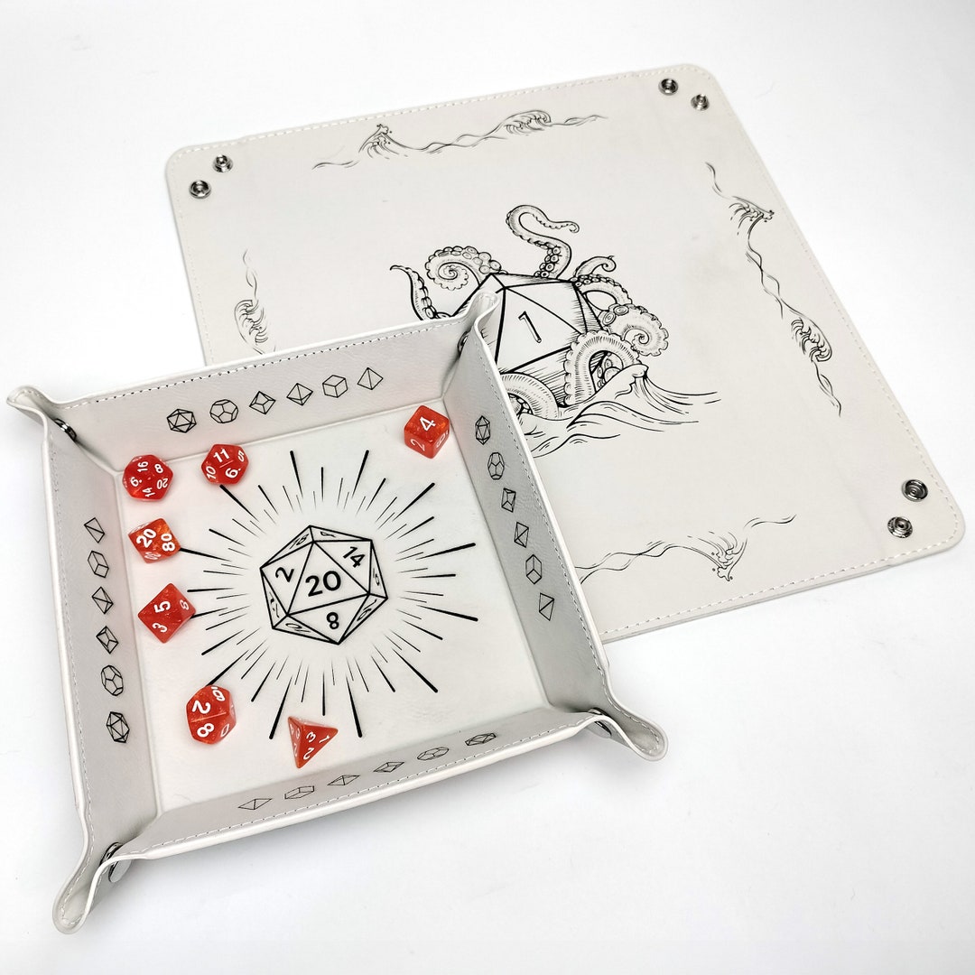 Personalized Leather Dice Tray – Custom D20 or Kraken Design | Foldable ...