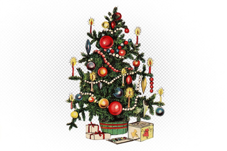 Vintage Christmas Tree Clipart, Christmas Graphics, Christmas Printable ...