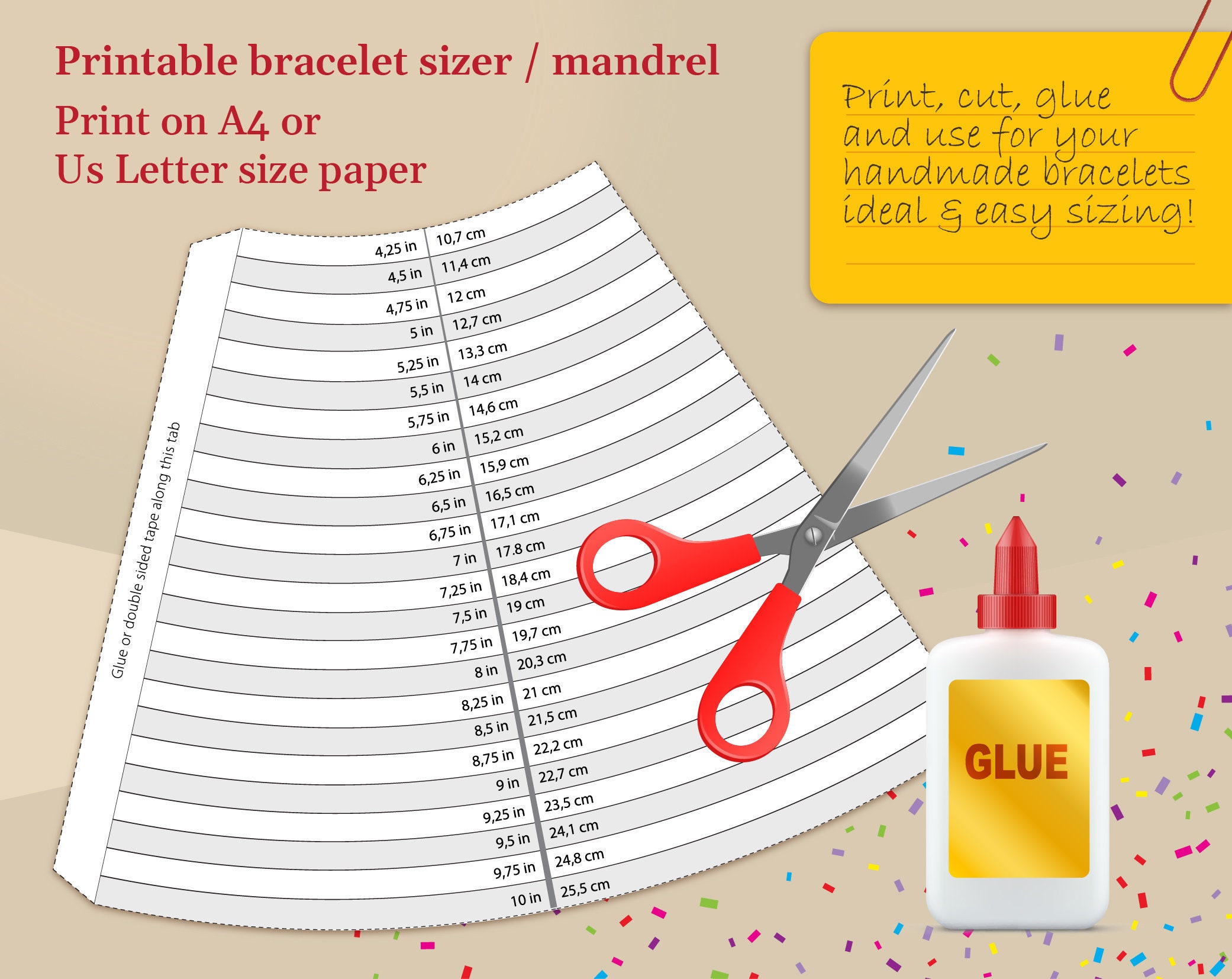 Printable Bracelet Sizer, Printable Bracelet Mandrel, Bracelet Sizer ...