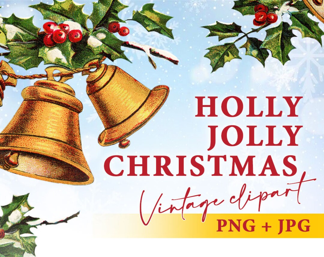 Vintage Christmas Bells and Holly Berries Clipart, Christmas Graphics ...