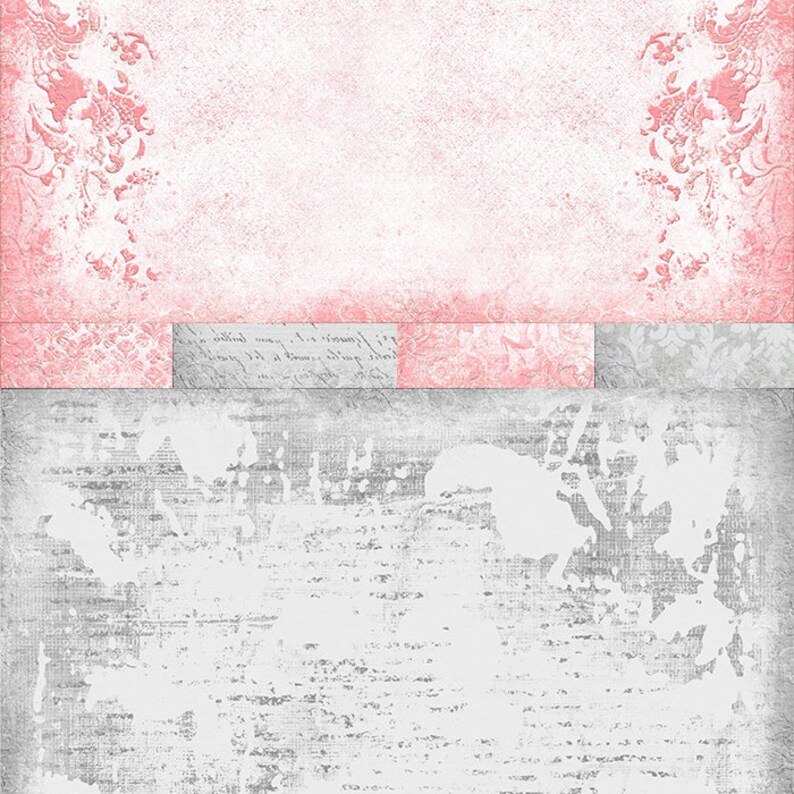 Pink Gray Digital Paper Instant Download Floral Background Shabby Chic ...