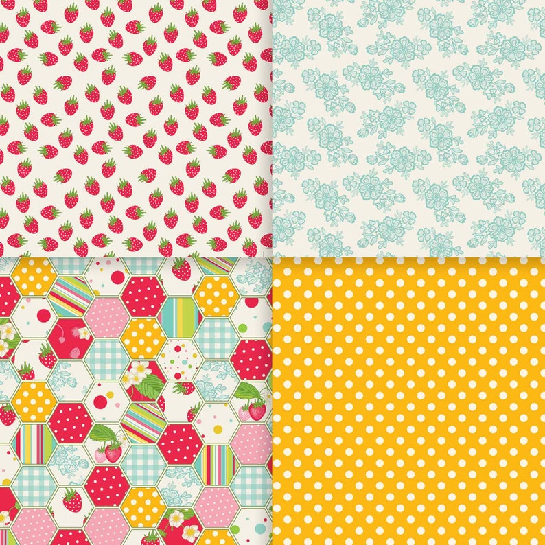 Strawberry Digital Paper Berry Patterns Summer Party Textures Digital ...