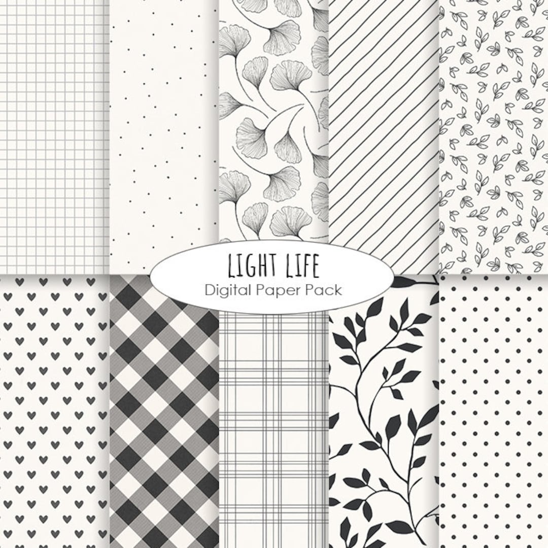 Black and White Digital Paper Floral Background Instant Download ...