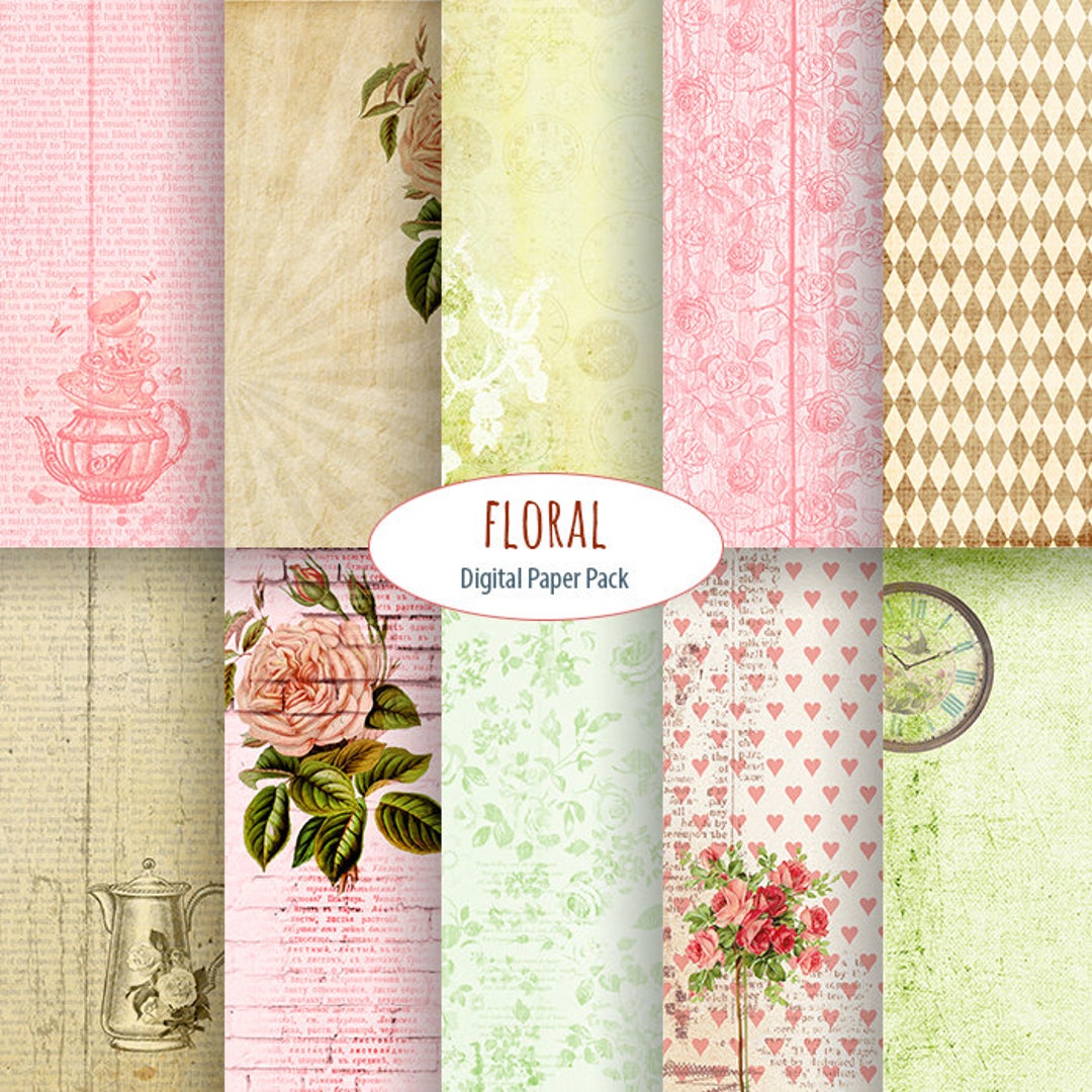 Shabby Chic Floral Digital Paper Texture Antique Digital Background ...