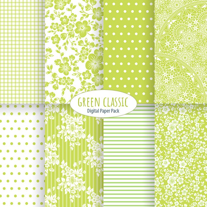 Green Floral Digital Paper Classic Floral Pattern Instant Download Mint ...
