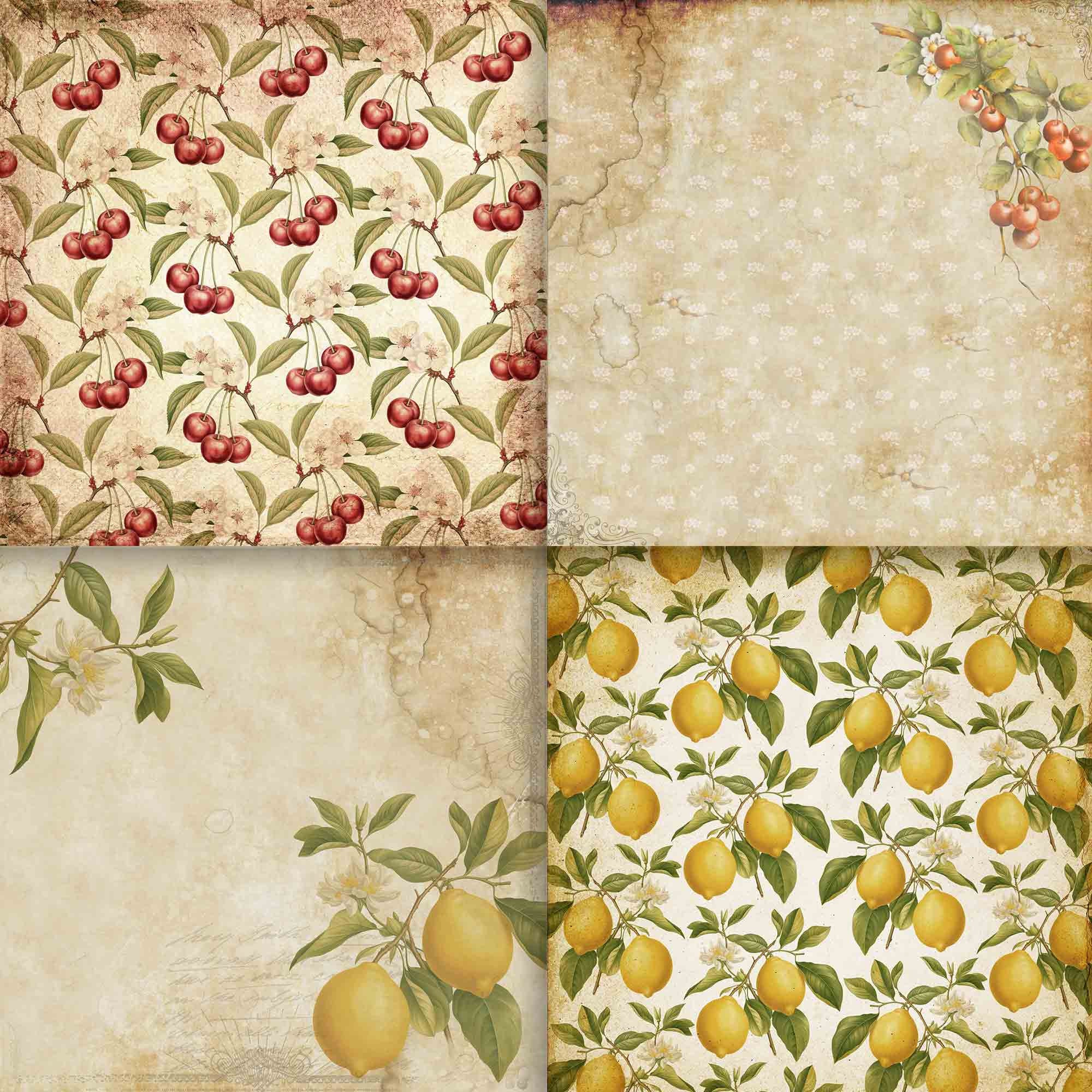 Vintage Fruits Pattern Instant Download Digital Scrapbooking Mixed ...