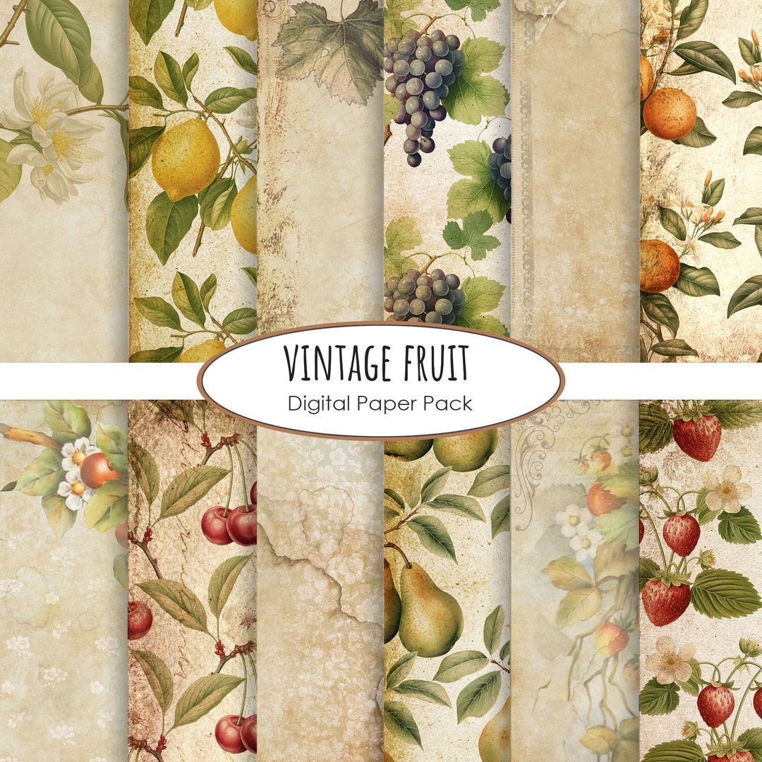 Vintage Fruits Pattern Instant Download Digital Scrapbooking Mixed ...