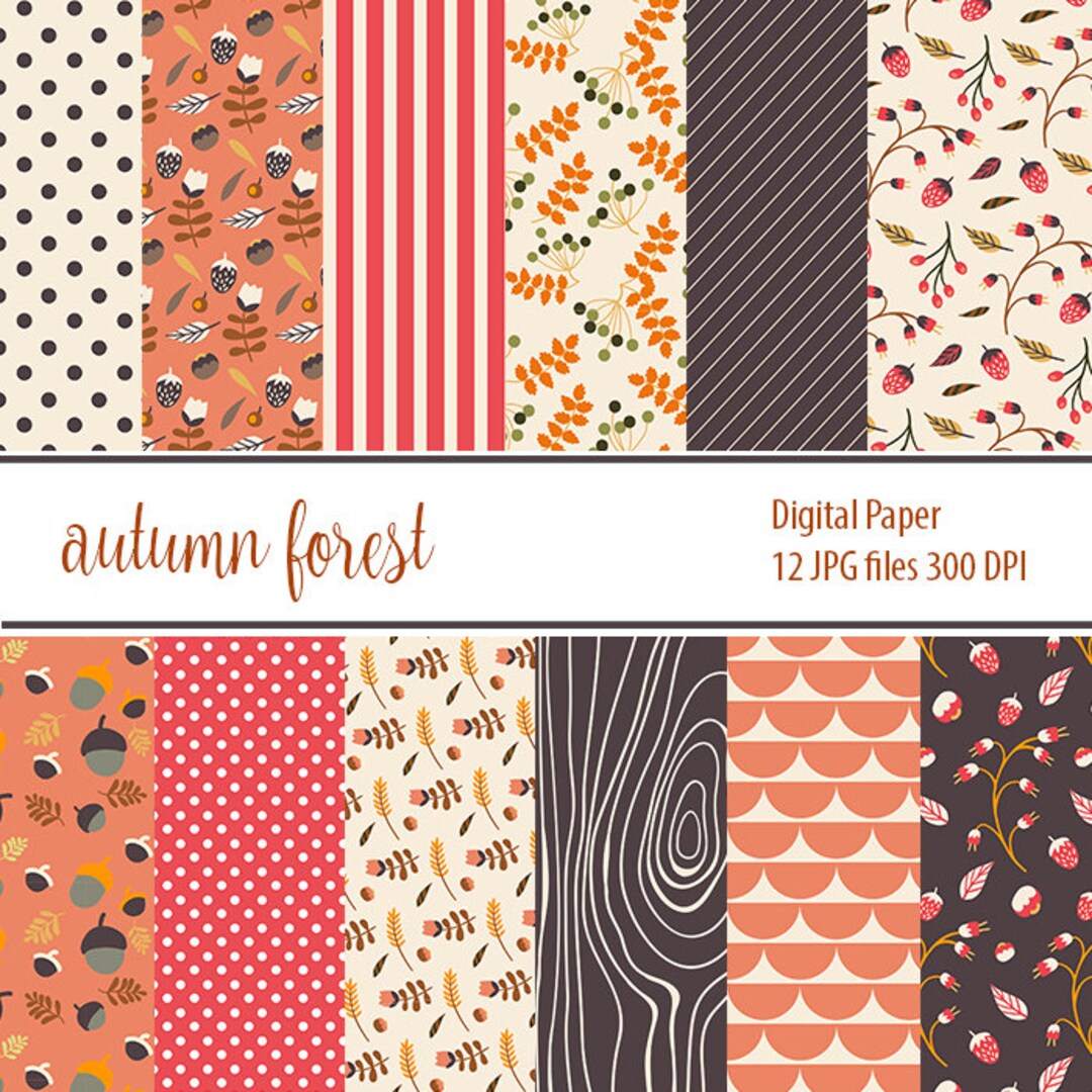 Autumn Digital Paper Fall Patterns Forest Digital Paper Instant ...