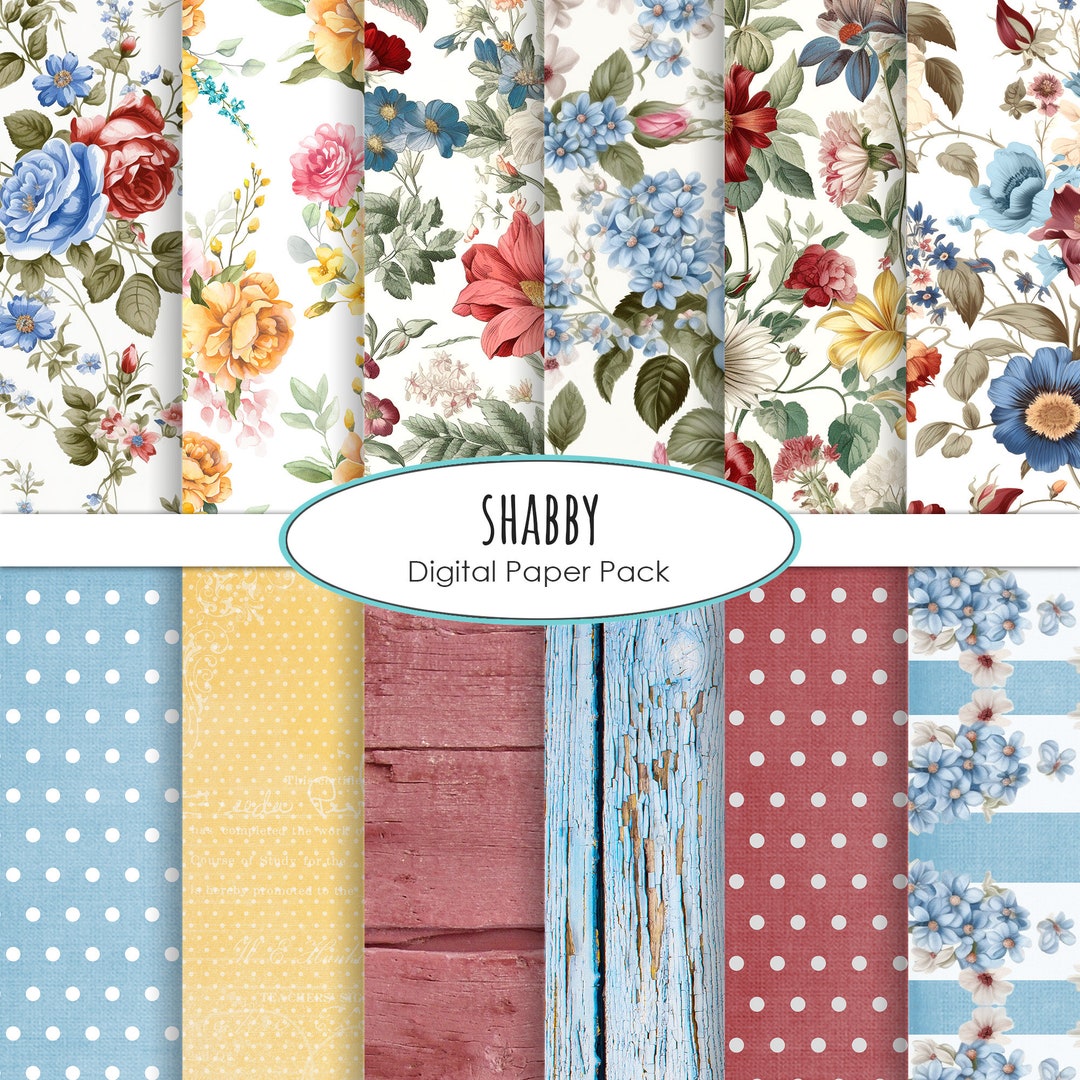 Shabby Chick Paper Pack Floral Pattern Digital Scrapbooking Instant ...
